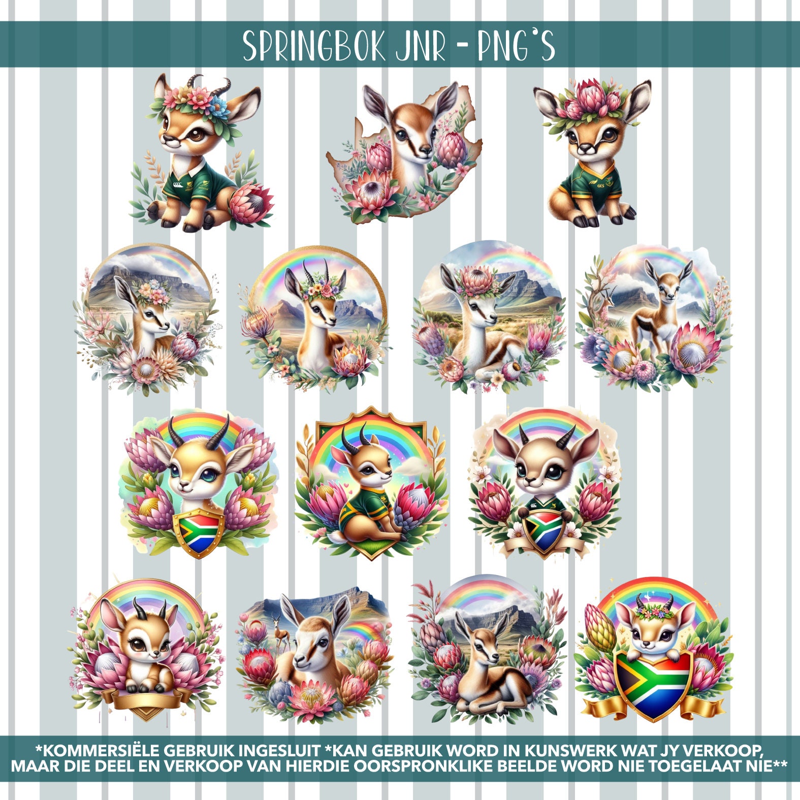 South African Springbok and Protea PNG Sublimation DTF Ready Designs ...