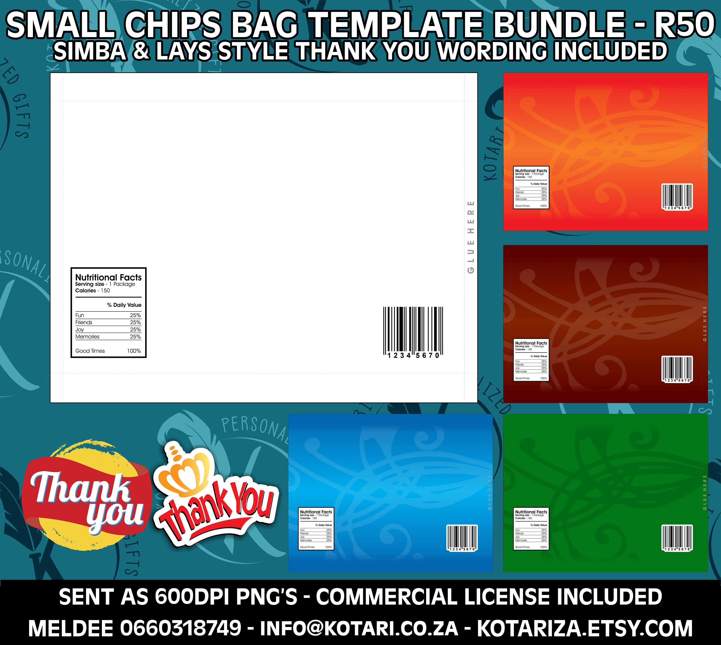 Small Kids Chips Packet ideal for Small Chips Includes Thank You/dankie ...