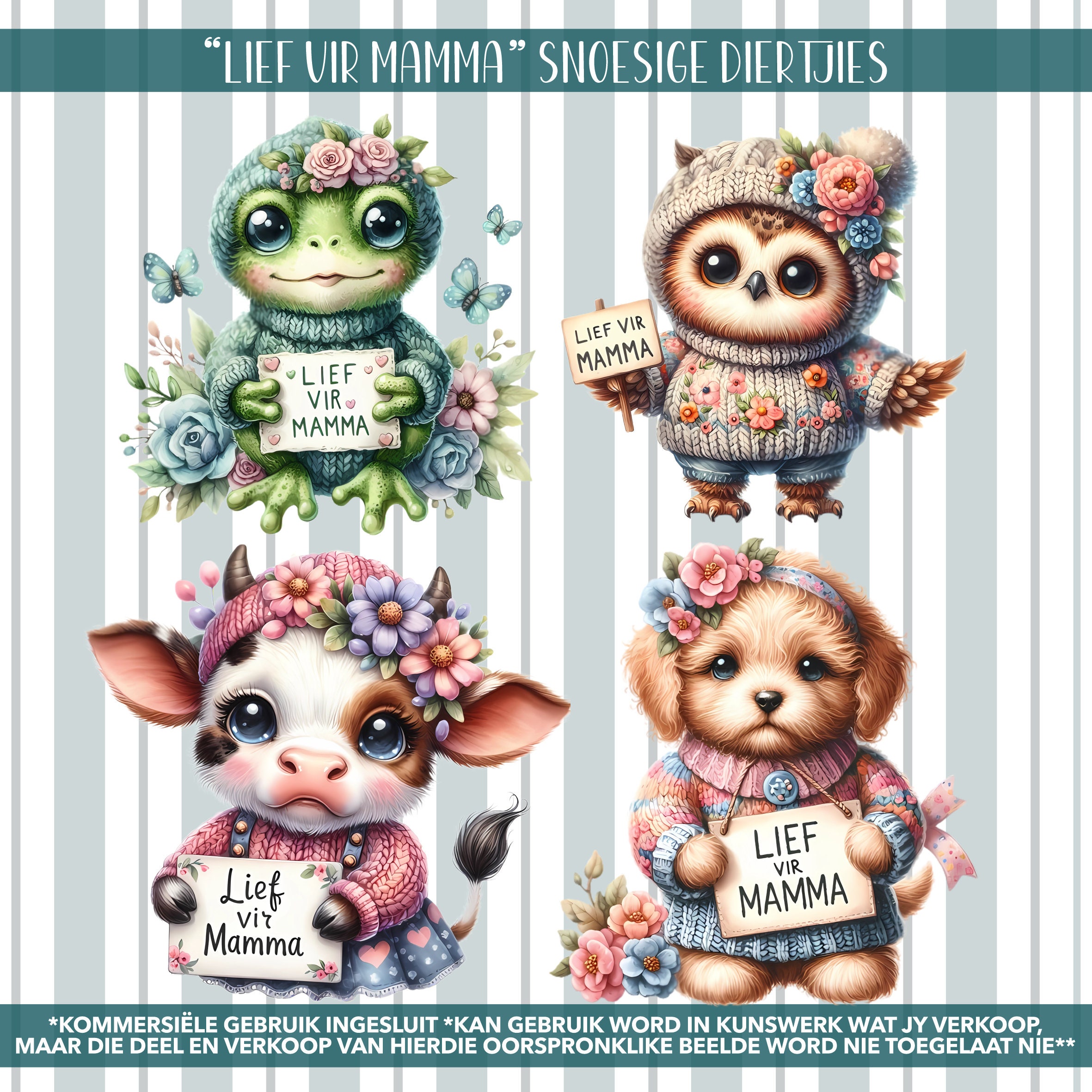 Cute Afrikaans 'lief Vir Mamma' Animal PNG Clipart – Mother's Day - Etsy