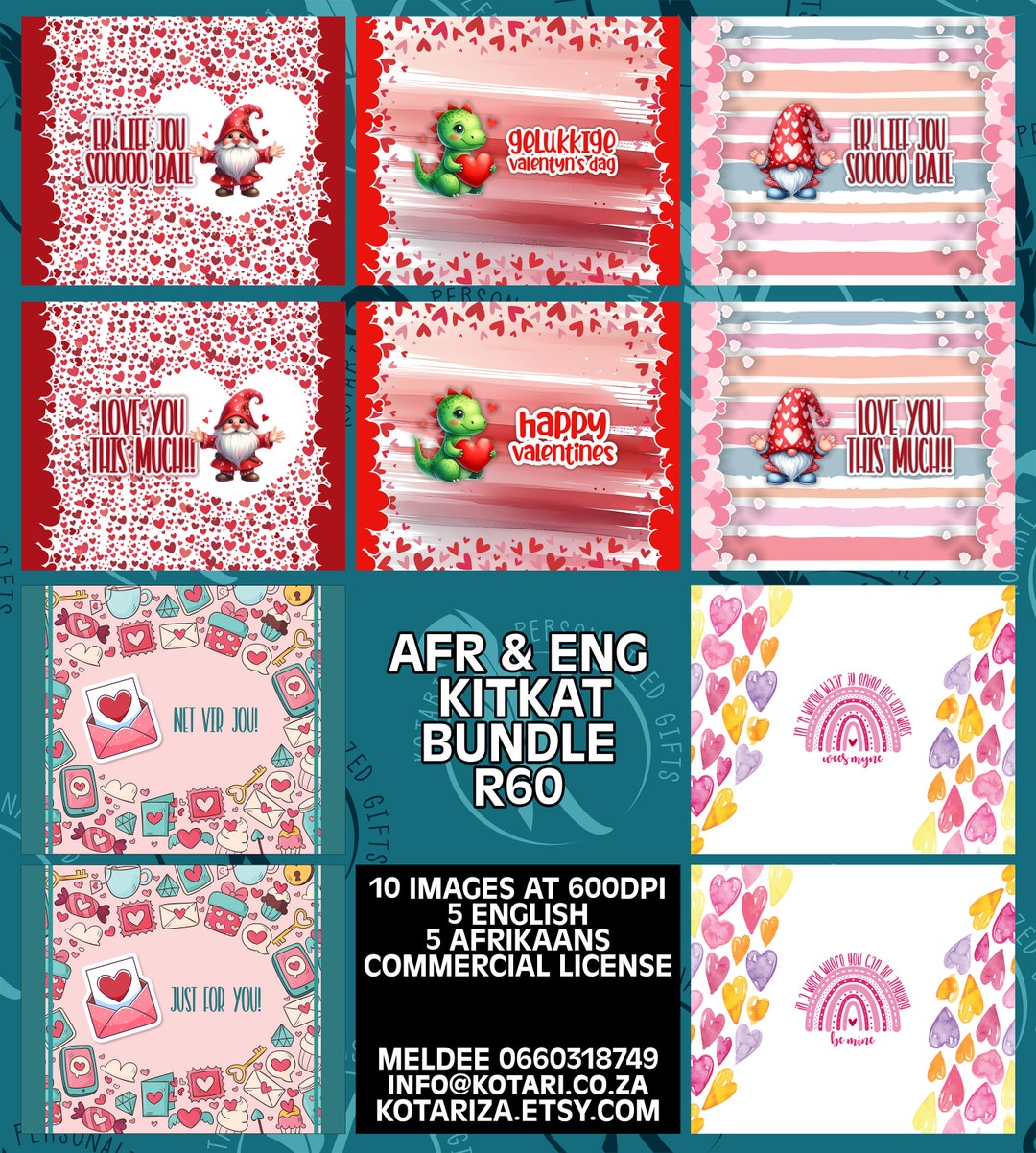 Valentines Day - Valentyns Dag - English and Afrikaans 2 Finger Kitkat Wrappers - Etsy