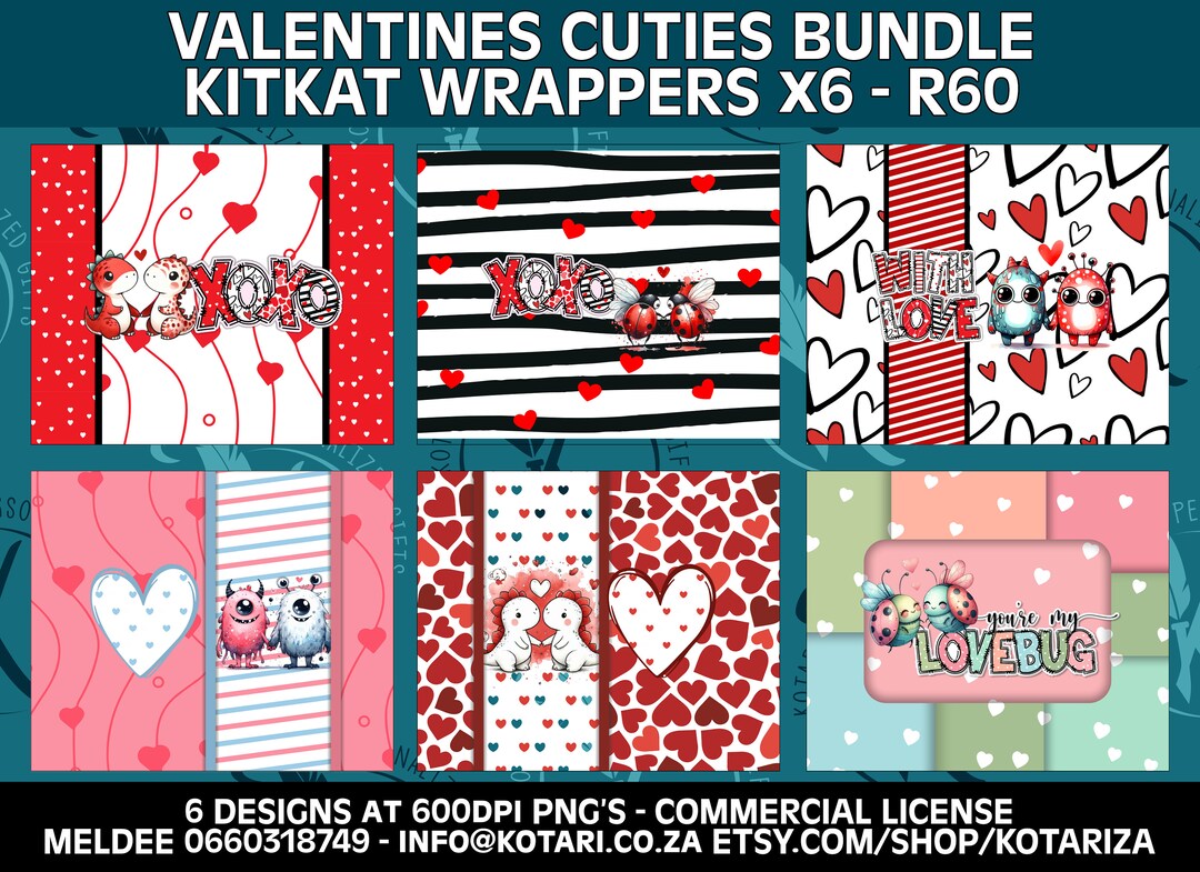 Valentine's Cute Chocolate Wrappers - 6 Designs (PNG Digital Download ...