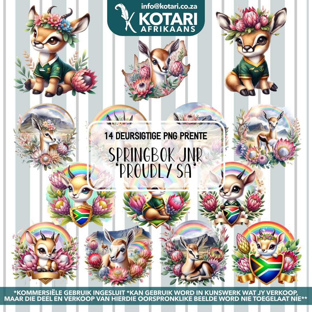 South African Springbok and Protea PNG Sublimation DTF Ready Designs ...