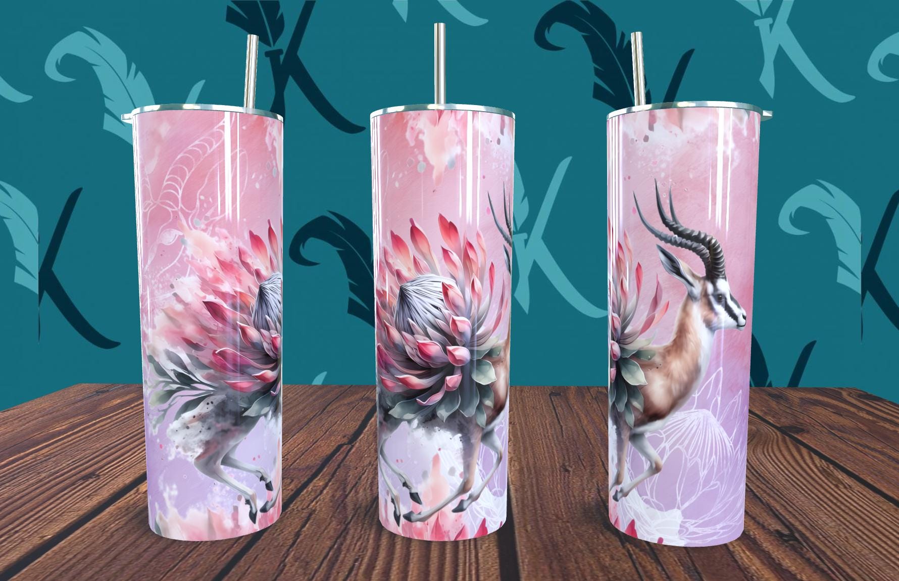 Girly Springbok 20oz Tumblers - 3 Designs - Protea and Sprinbok ...