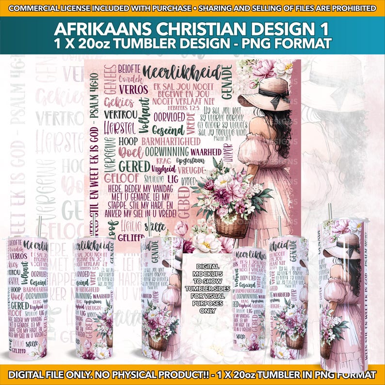 Afrikaanse Geloof Woorde & Bybelverse Tumbler | PNG File Vir Skinny ...