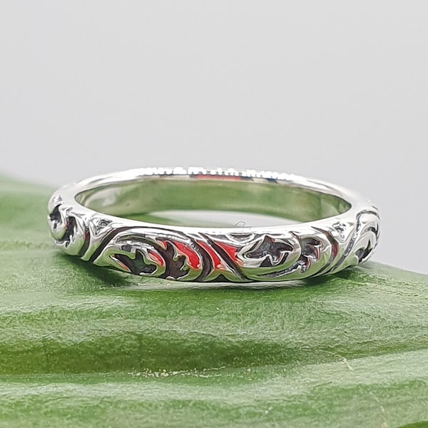 Etched Silver Ring - Etsy