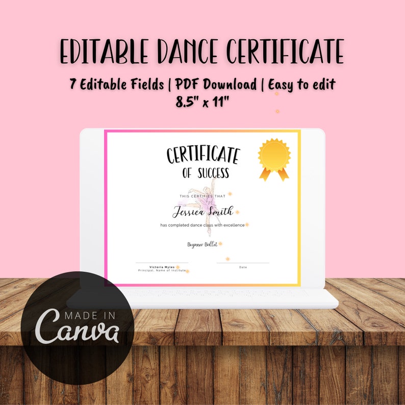 Editable Dance Certificate Ballet Kids Dance Class Reward Certificate ...