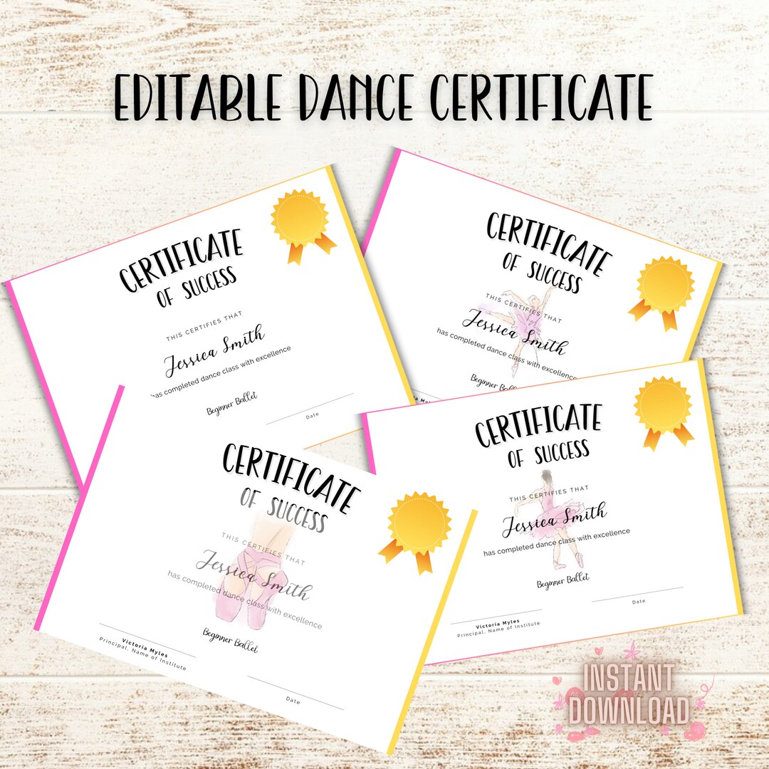 Editable Dance Certificate Ballet Kids Dance Class Reward Certificate ...