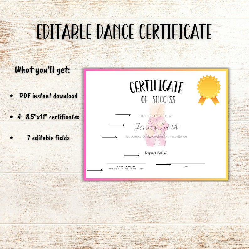 Editable Dance Certificate Ballet Kids Dance Class Reward Certificate ...