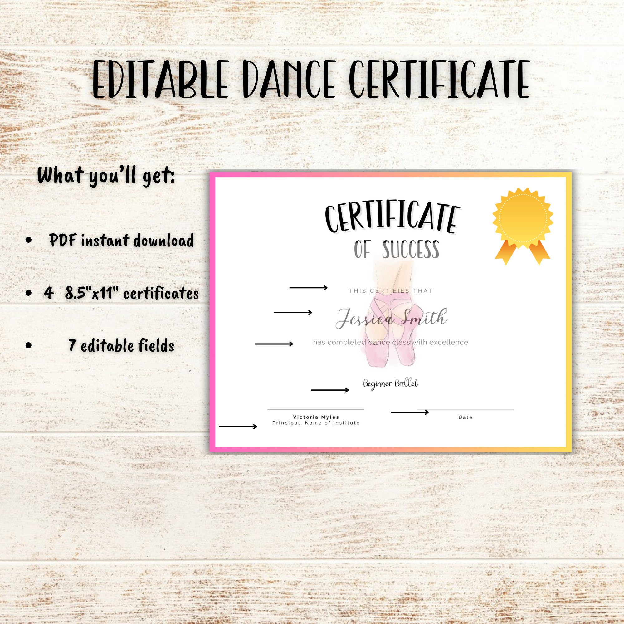 Editable Dance Certificate Ballet Kids Dance Class Reward Certificate ...