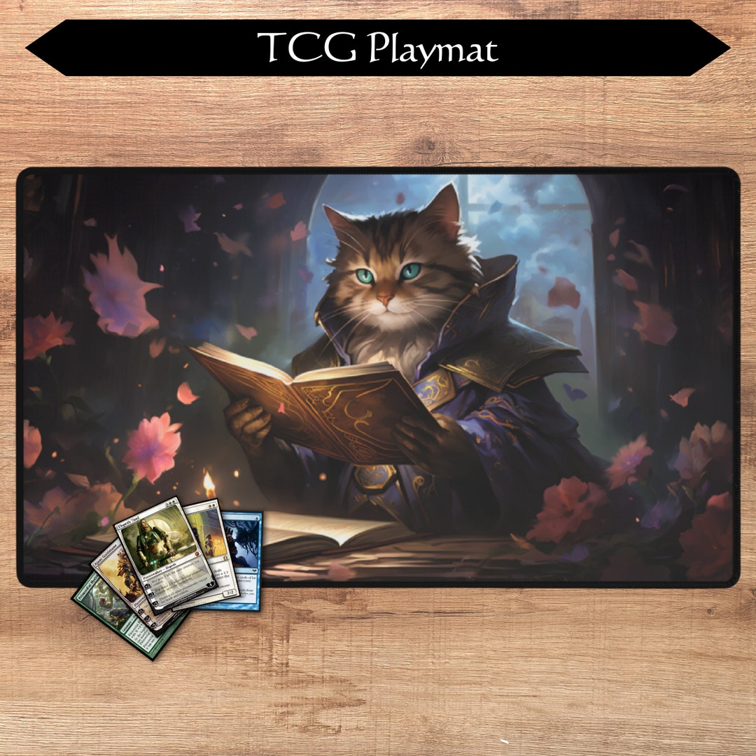 MTG Playmat | 24x14 Inch | Sorcerer Commander Cat | Optional Zoning ...
