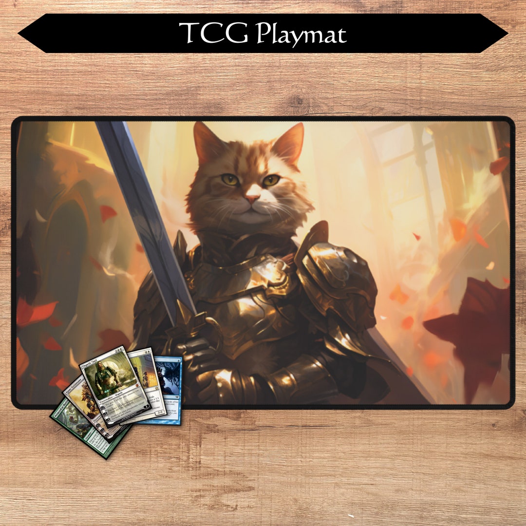 MTG Playmat | 24x14 Inch | Paladin Commander Cat | Optional Zoning ...