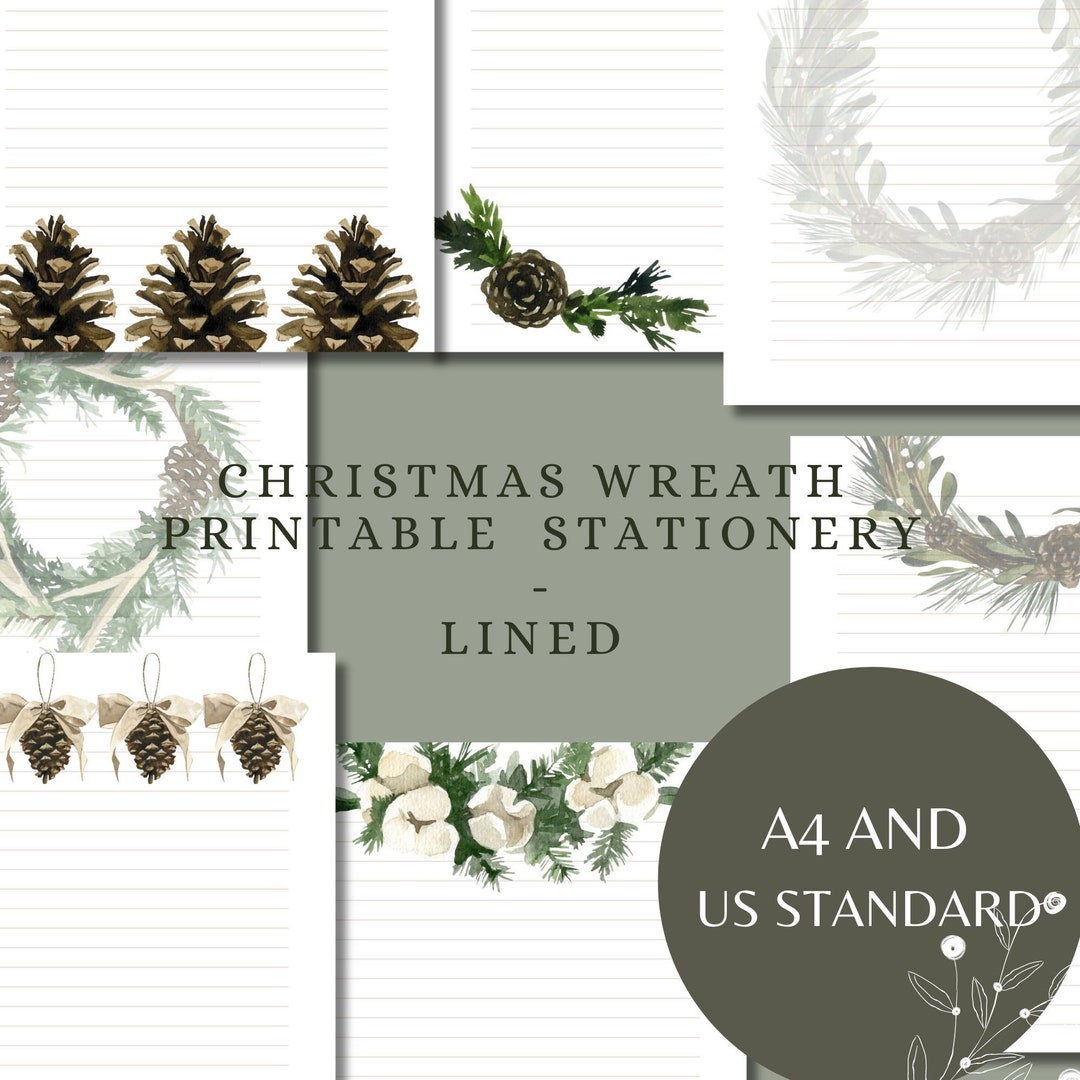 Christmas Wreath Printable Letter Writing Paper / Unlined / Digital ...