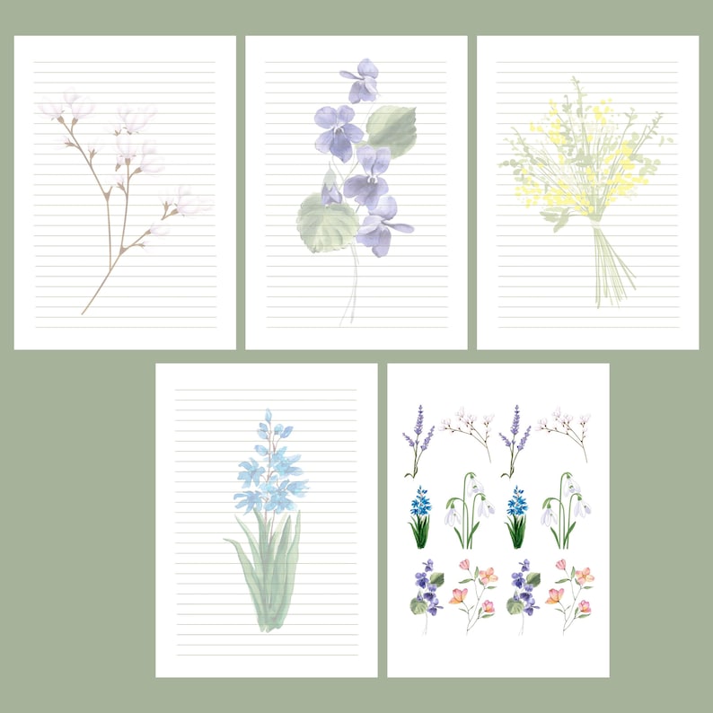 Spring Flower Print-at-home Letter Writing Paper With Cut-out - Etsy
