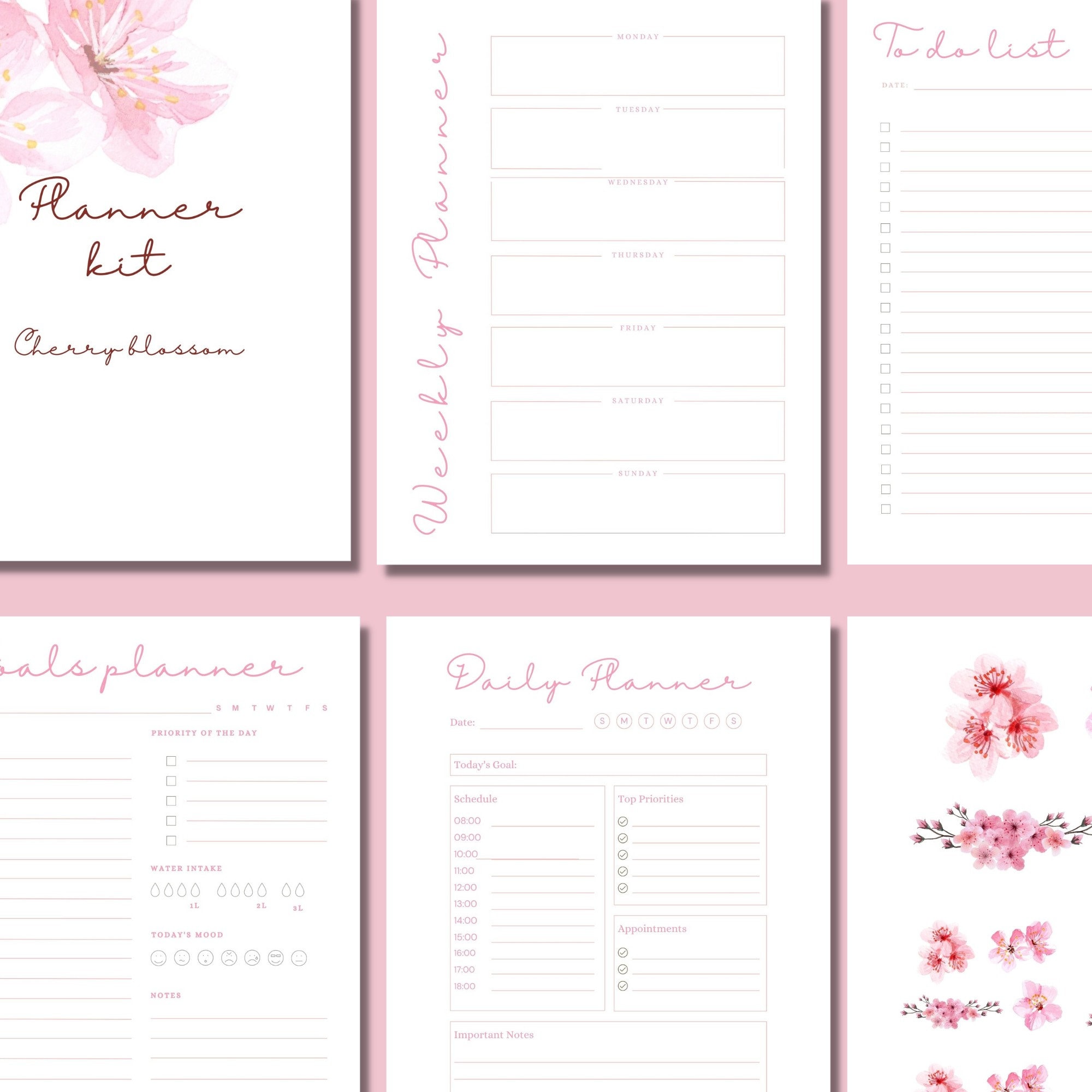 Cherry Blossom Printable Planner (daily, Weekly and More), Writing ...