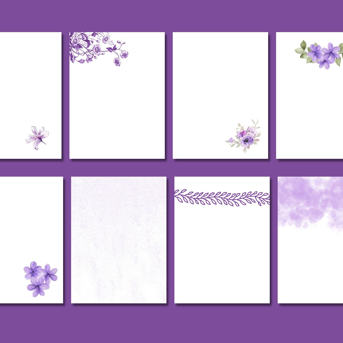 Purple Flower Printable Letter Writing Paper / Lined&unlined / Digital ...