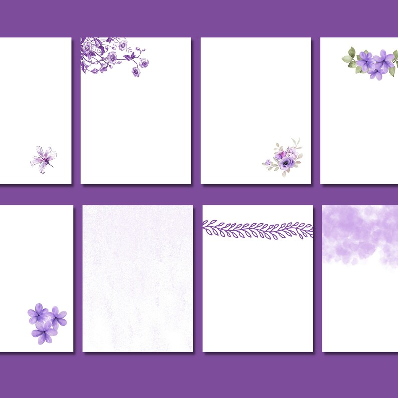 Purple Flower Printable Letter Writing Paper / Lined&unlined / Digital ...