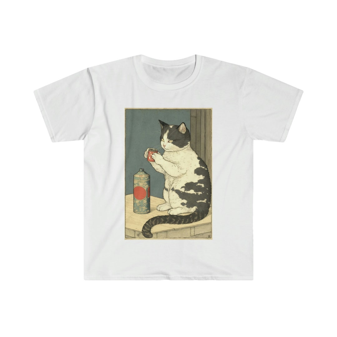 Cat Drinks a Can of Coke Cat T Shirt Ukiyoe T Shirt - Etsy