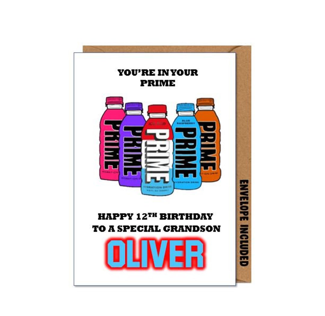 Personalised Prime Birthday Card Prime Energy Drink ANY AGE Son ...