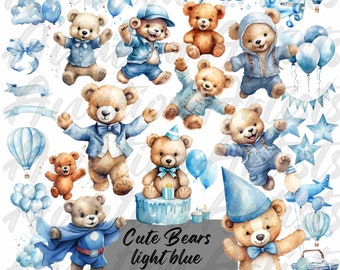 Watercolor Birthday Teddy Bear Clipart Collection for - Etsy UK