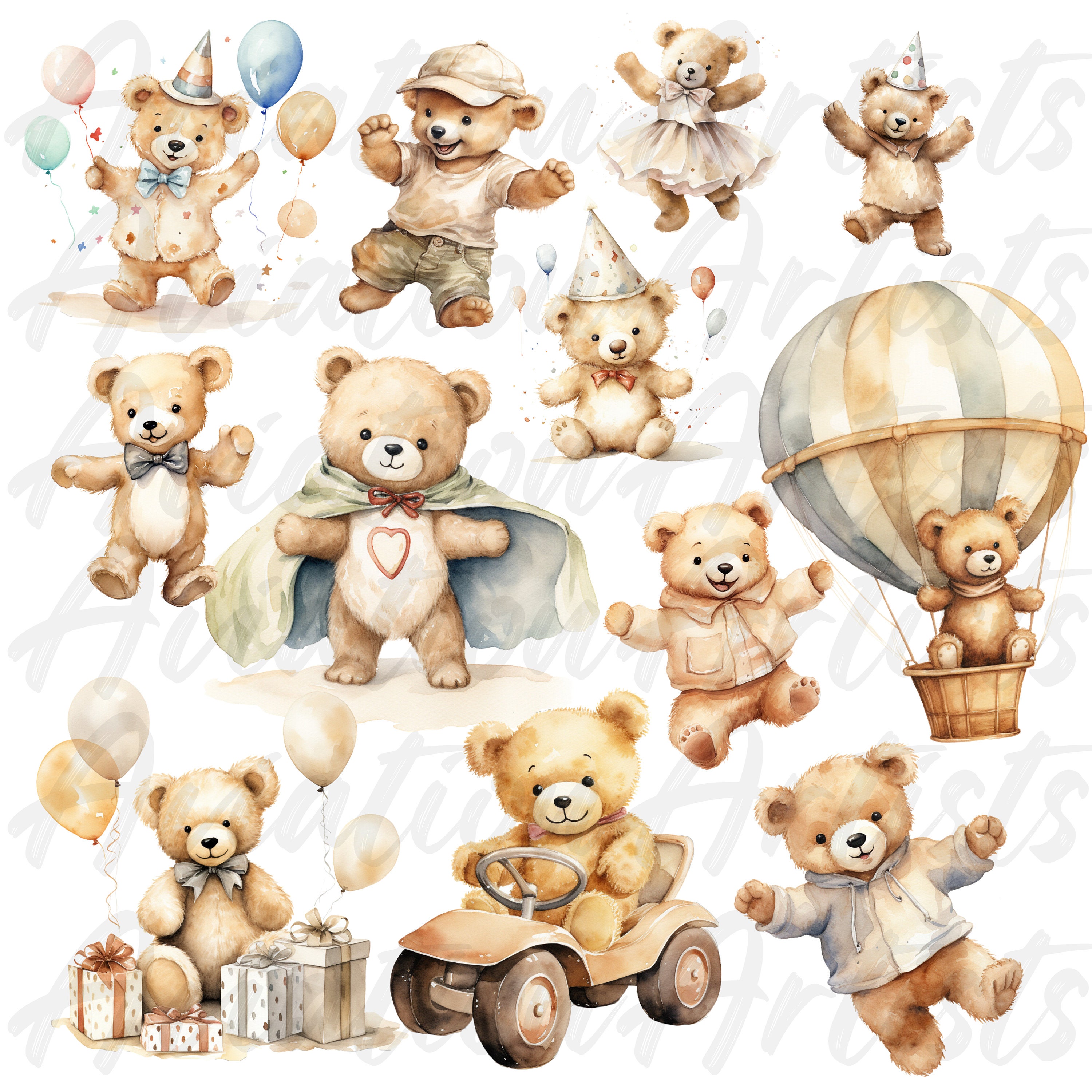 Watercolor Teddy Bear Clipart, Teddy Bear Png, Beige Teddies, Gender ...