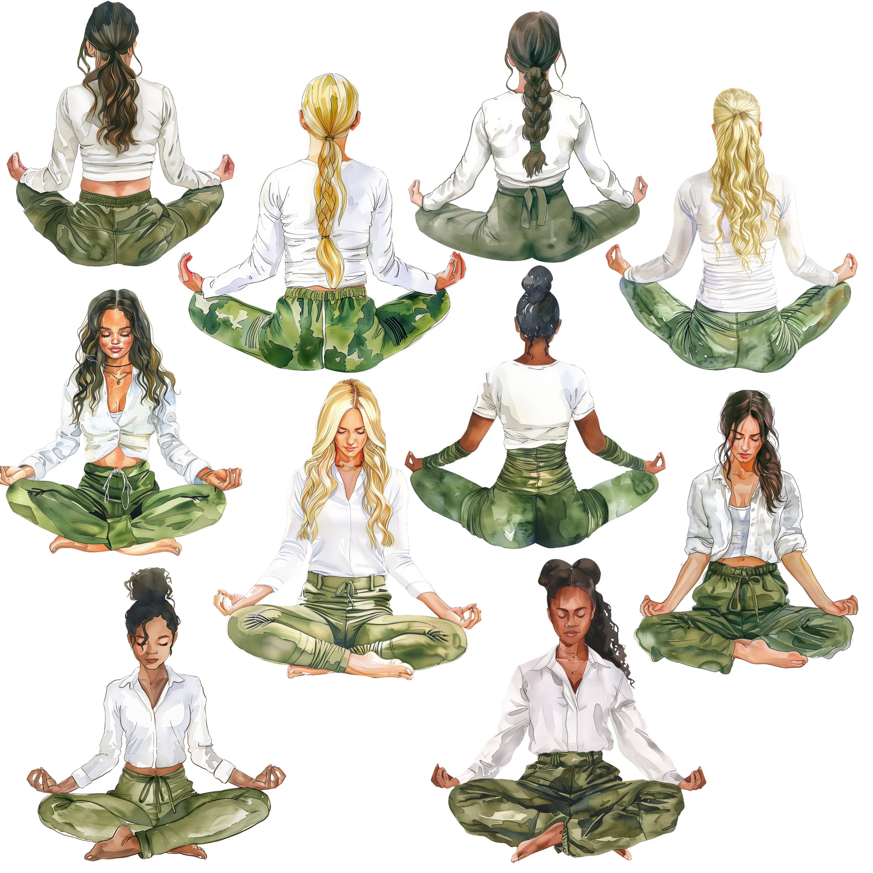 Watercolor Yoga Lover Clipart Bundle, Meditation Clip Art, Self Care ...