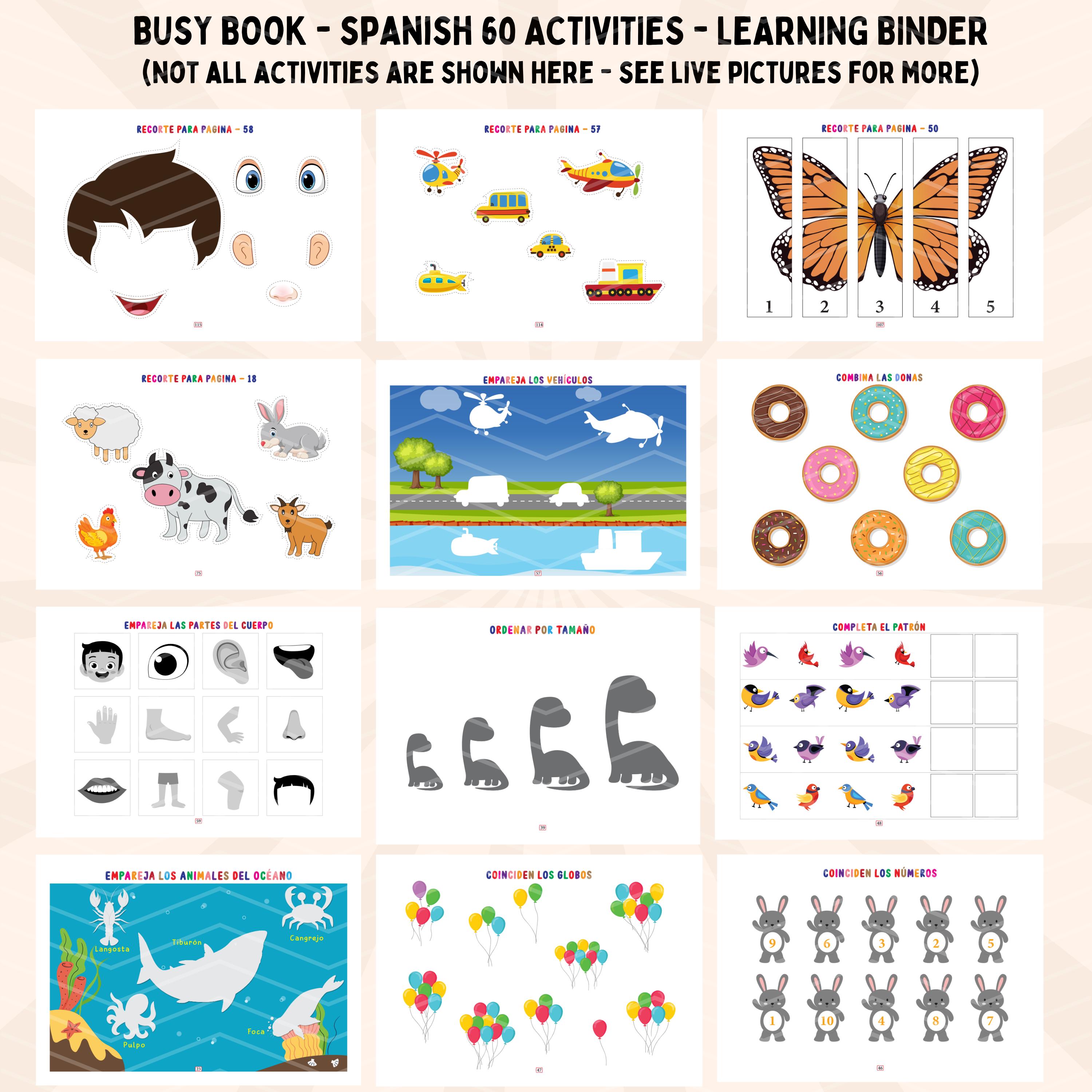 Spanish Busy Book Printable, Spanish Toddler Learning Binder, Spanish ...