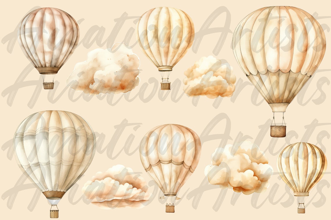 Watercolor Hot Air Balloons Clipart, It's a Boy Png, Balloons Nursery ...