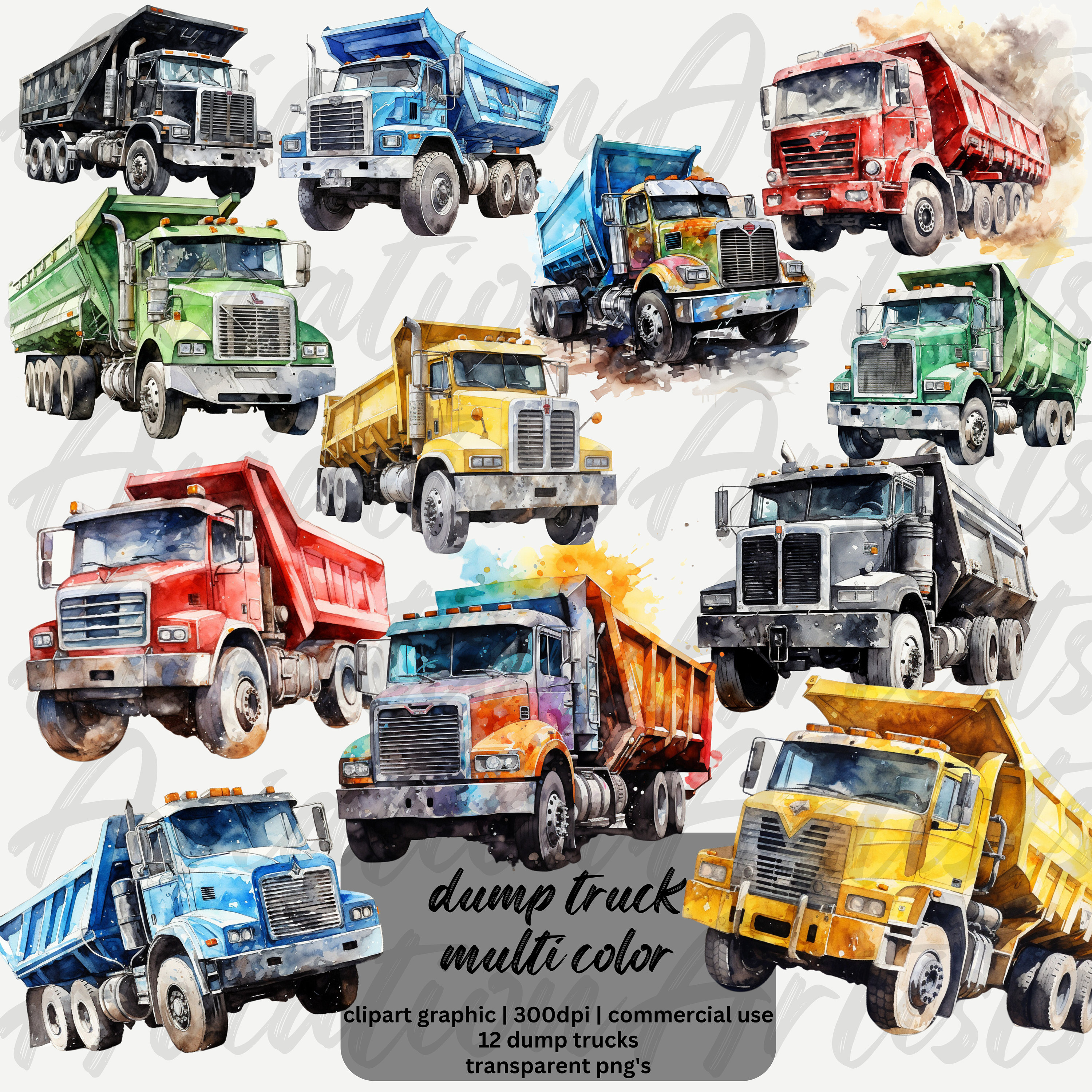 Multicolor Watercolor Dump Truck Png, Dump Truck Clipart, Construction ...