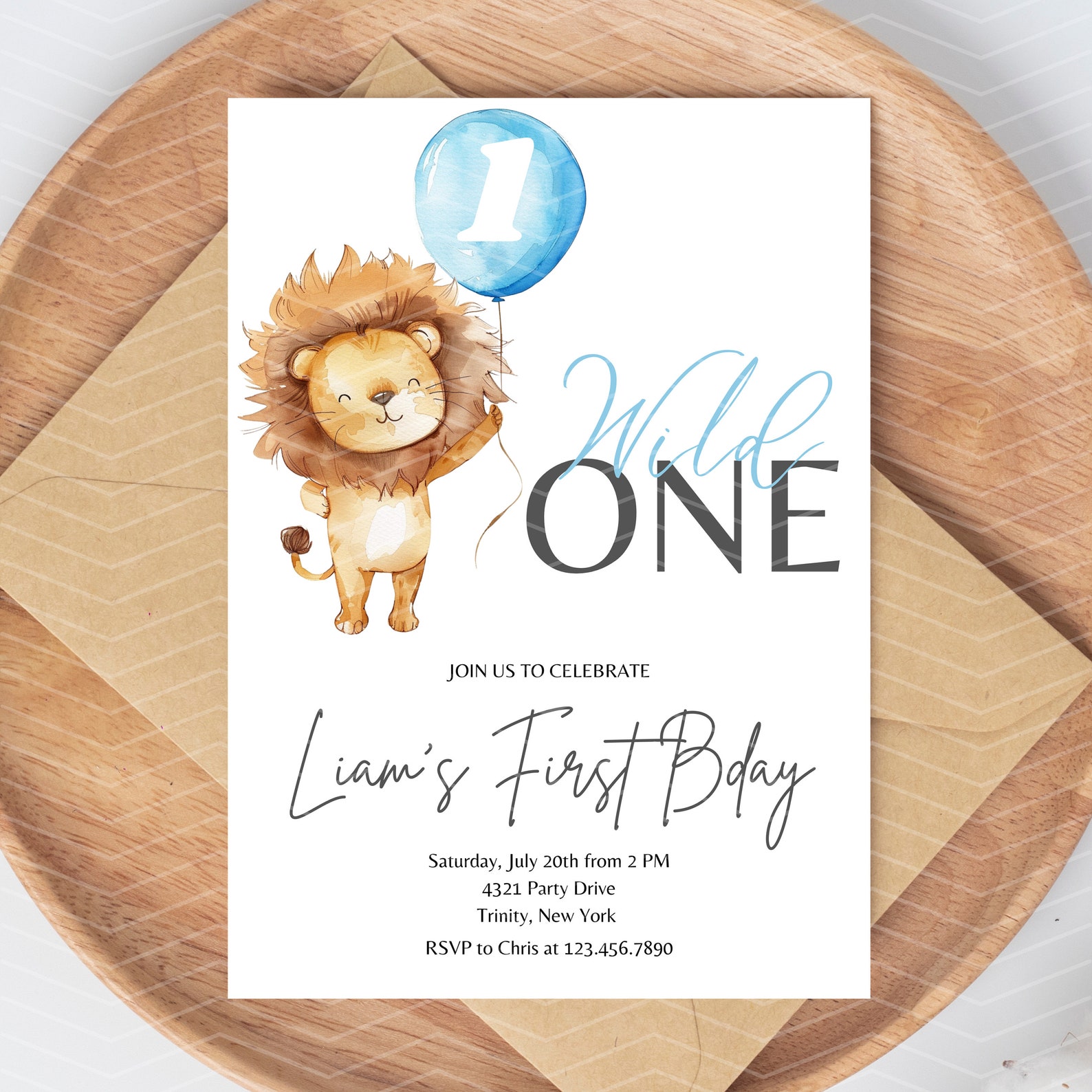 Lion 1st Birthday Invite, Wild One Birthday Invitation, Wild One ...