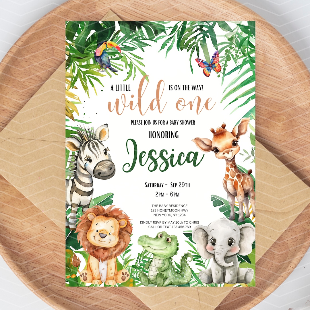Editable Watercolor Wild One Baby Shower Invitation, Safari Wild One ...