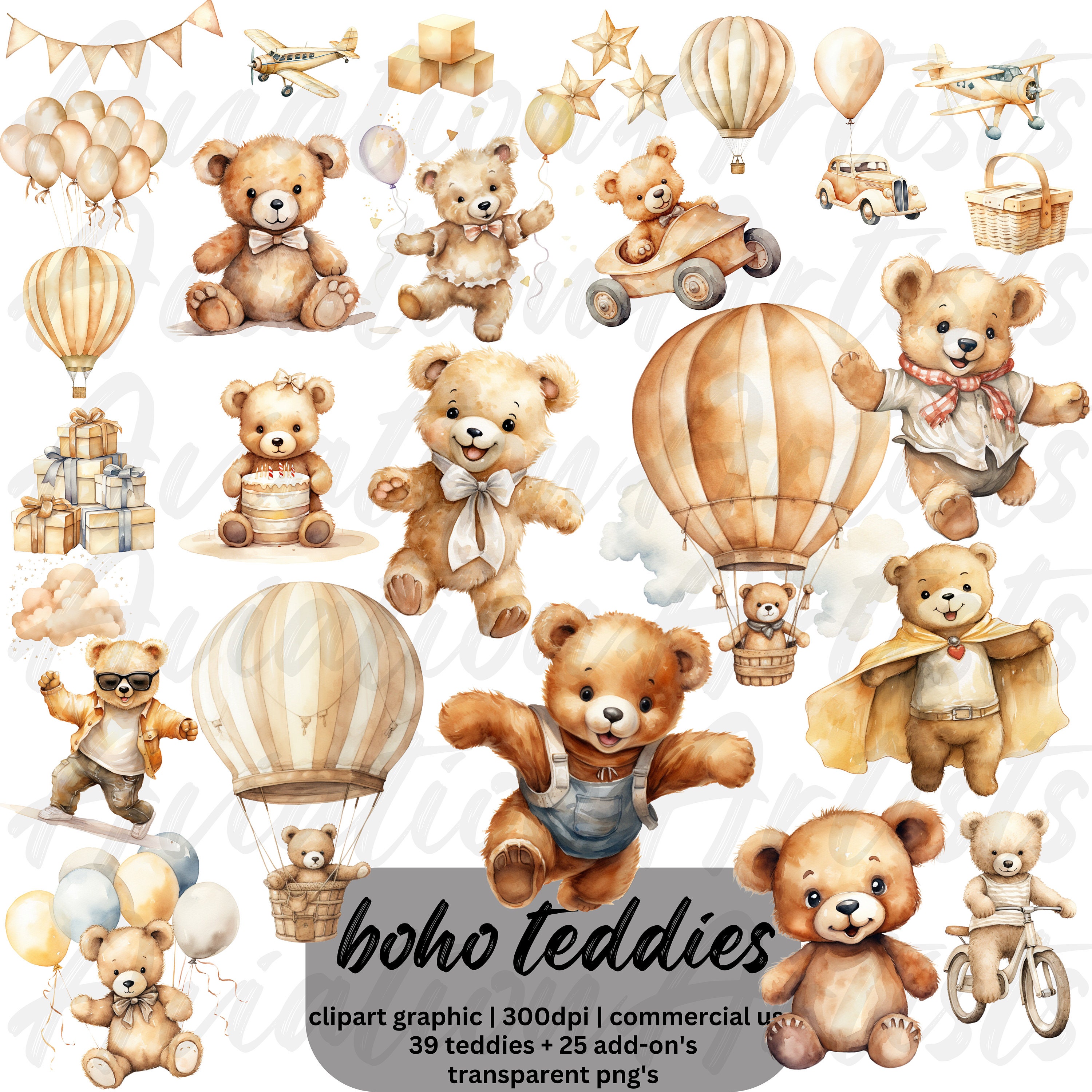 Watercolor Teddy Bear Clipart, Teddy Bear Png, Beige Teddies, Gender ...