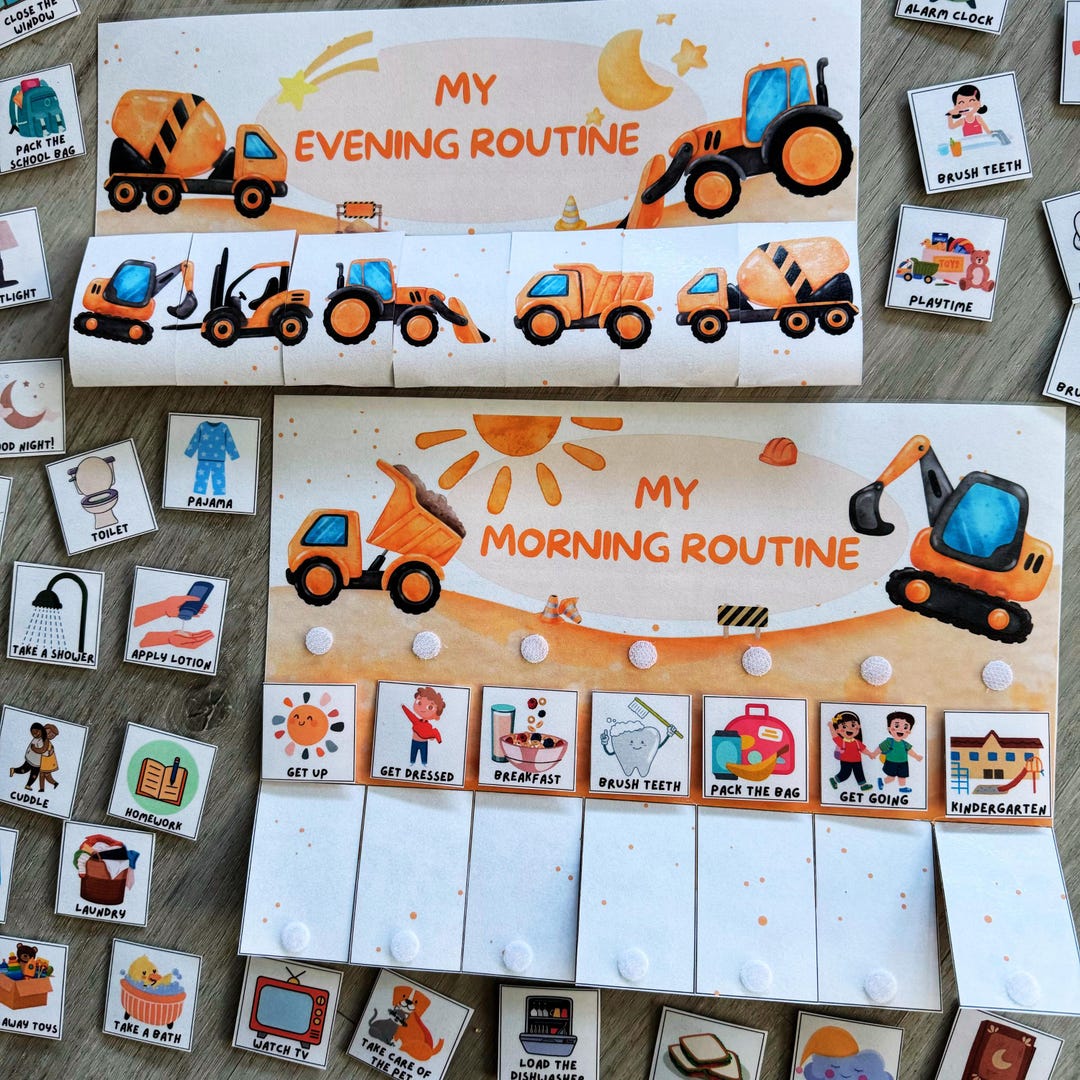 Morning & Bedtime Routine Chart, Evening Routine Toddler, Visual ...
