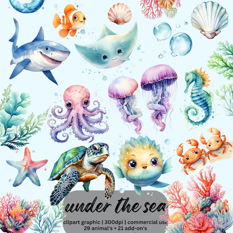 Undersea Watercolor Clipart Under the Sea Png Nursery Decor, Baby Wall ...