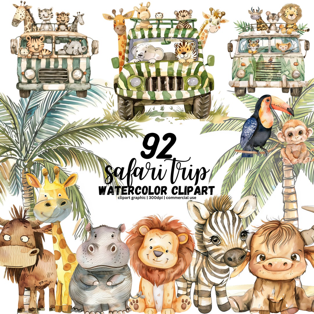 Watercolor Sweet Safari Animals, Safari Nursery Clipart, Safari ...