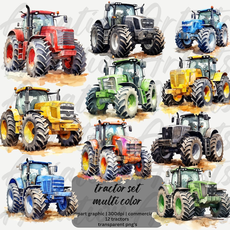 Watercolor Tractor Clipart Farm Tractor Png Farm Clipart - Etsy