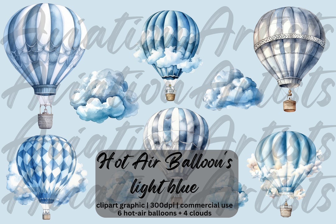 Watercolor Hot Air Balloons Clipart, It's a Boy Png, Balloons Nursery ...