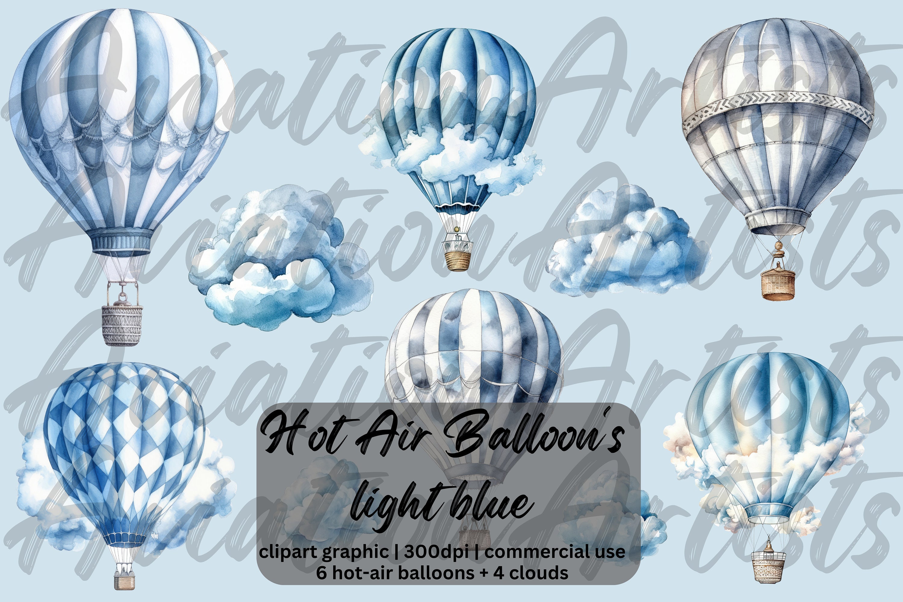 Watercolor Hot Air Balloons Clipart, It's a Boy Png, Balloons Nursery ...