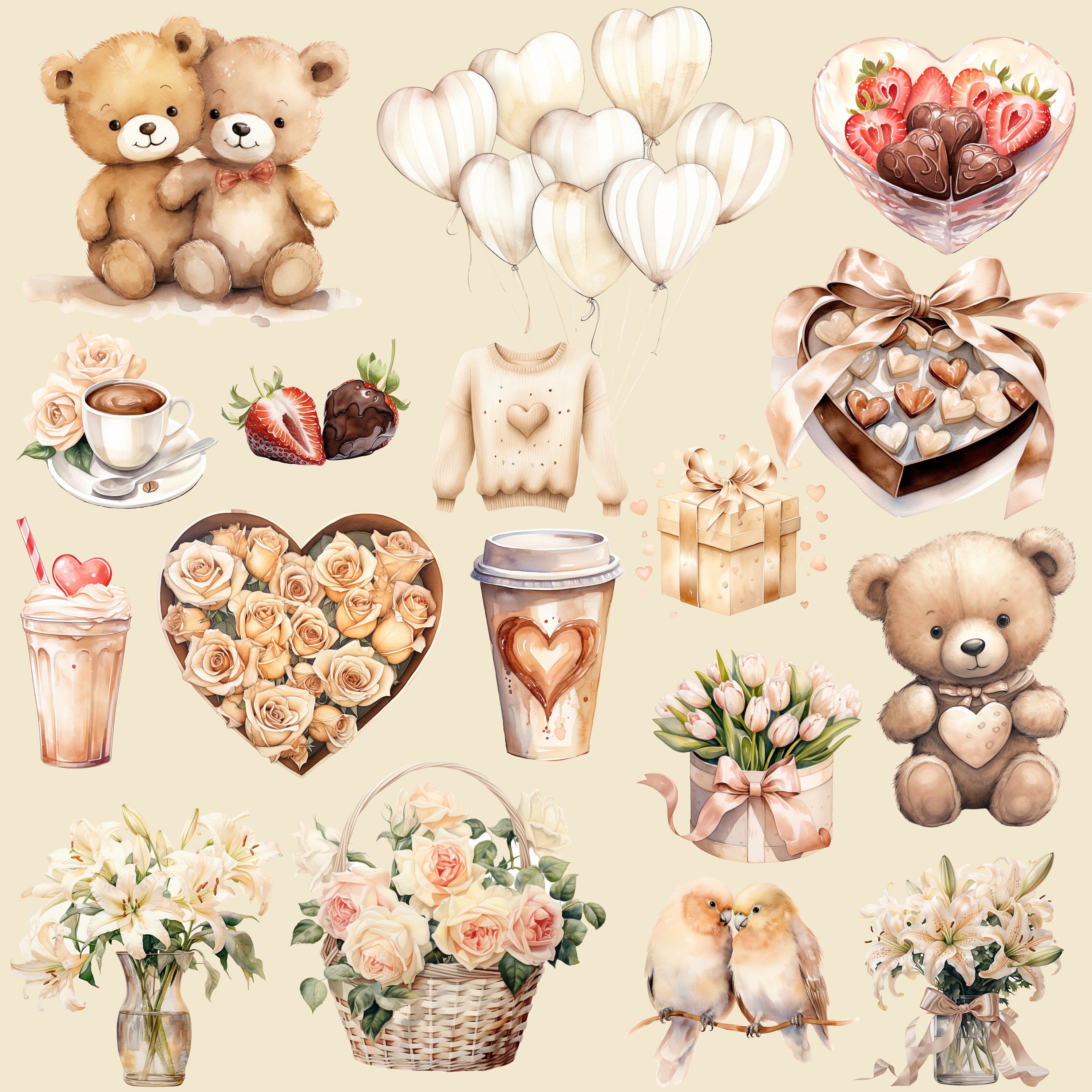 Watercolor Valentines Day Clipart, Boho Valentines Clipart, Valentine ...