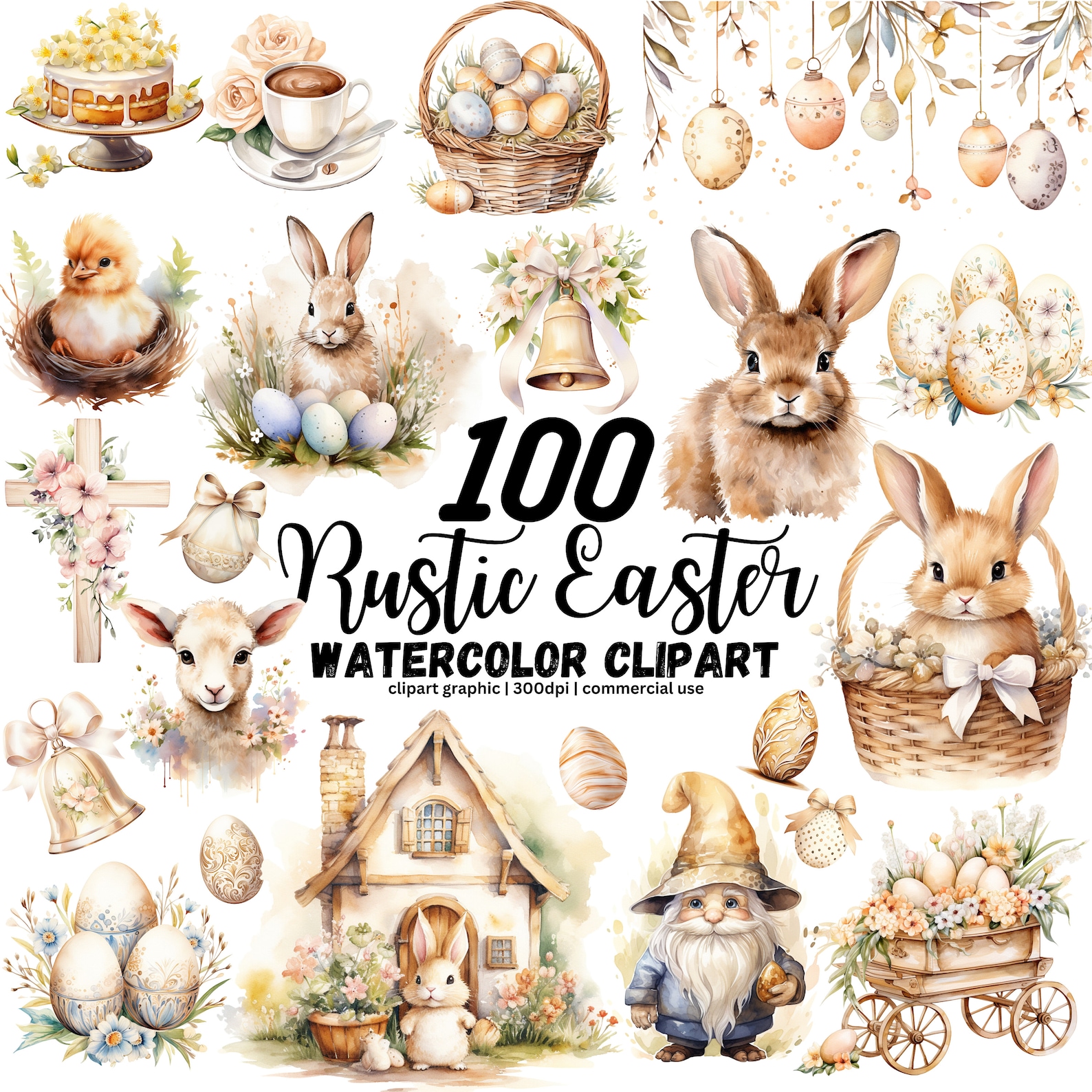 Watercolor Easter Clipart Bundle, Easter Bunny, Easter Egg, Easter ...