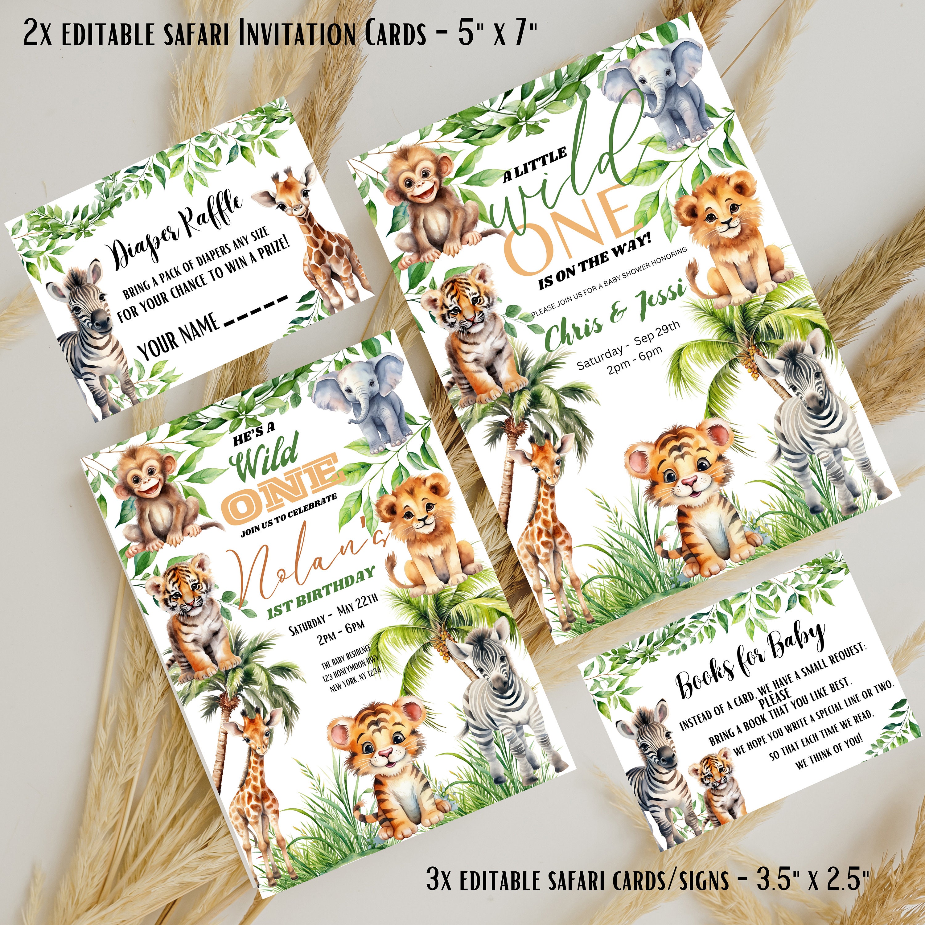 Safari Animals Baby Shower Bundle, Editable Safari Baby Shower ...