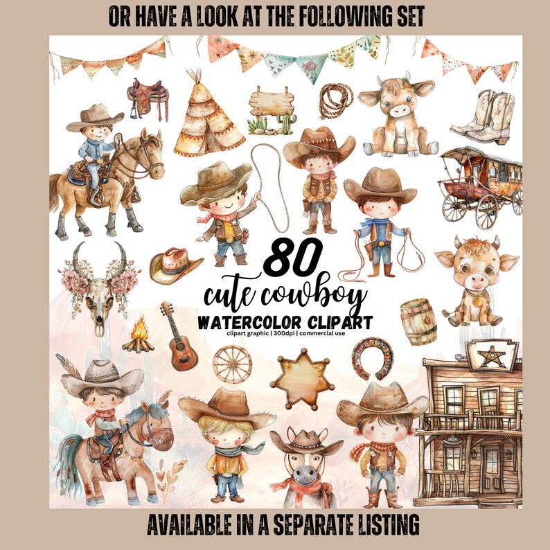 Watercolor Cute Cowboy Clipart, Baby Cowboy PNG, Wild West Clipart ...