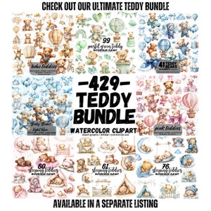 Watercolor Blue Teddy Bear Clipart, Sleepy Teddy Bears, Bear PNG, Cute ...