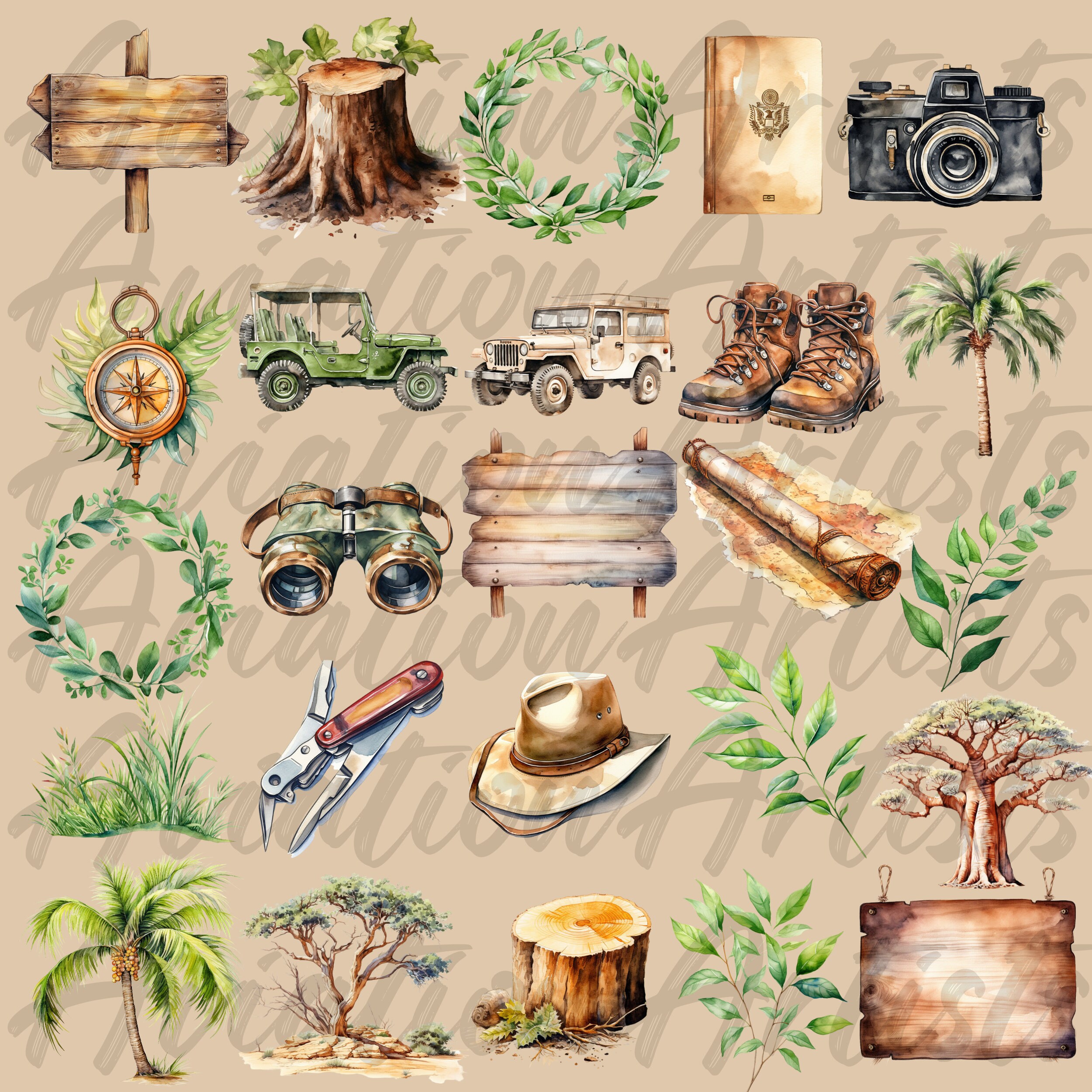 Safari Animals Clipart Watercolor Jungle Safari Png Baby - Etsy