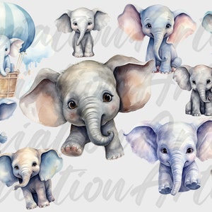 Watercolor Elephant Clip Art Clipart Pack, Watercolor Baby Shower for a ...