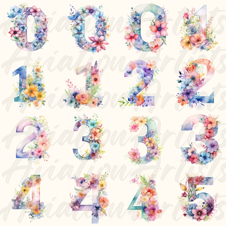 Floral Watercolor Numbers 30 Letters, Watercolor Floral Numbers Png ...