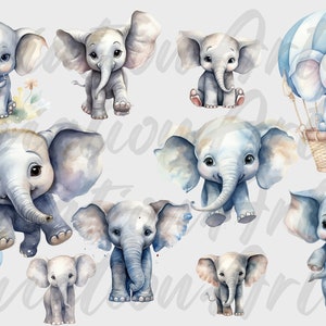 Watercolor Elephant Clip Art Clipart Pack, Watercolor Baby Shower for a ...