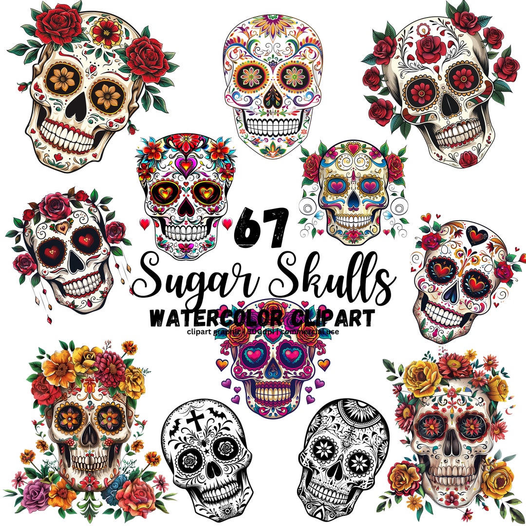 Sugar Skull PNG Bundle, Sugar Skull Clip Art, Day of the Dead ...