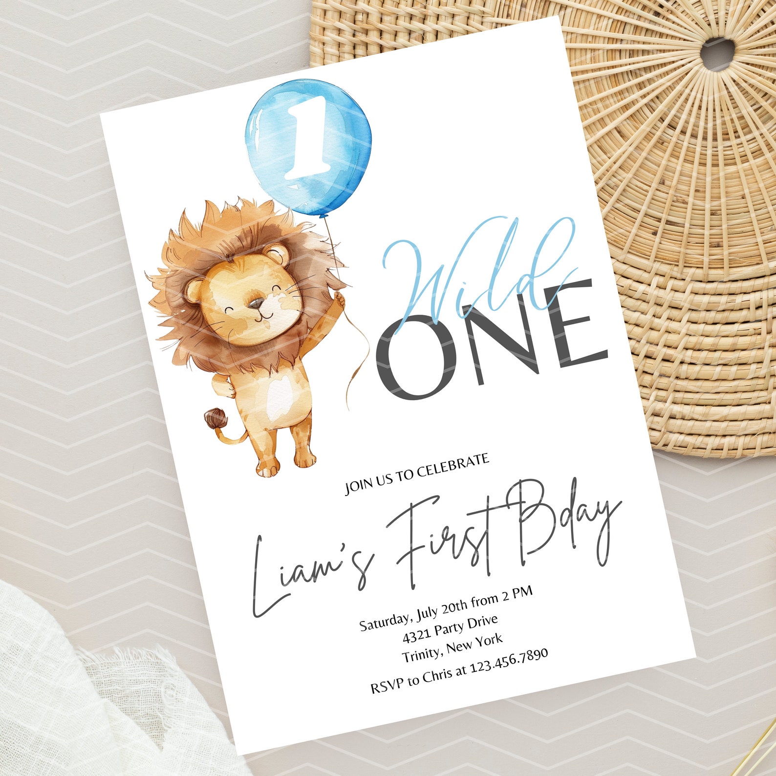 Lion 1st Birthday Invite, Wild One Birthday Invitation, Wild One ...