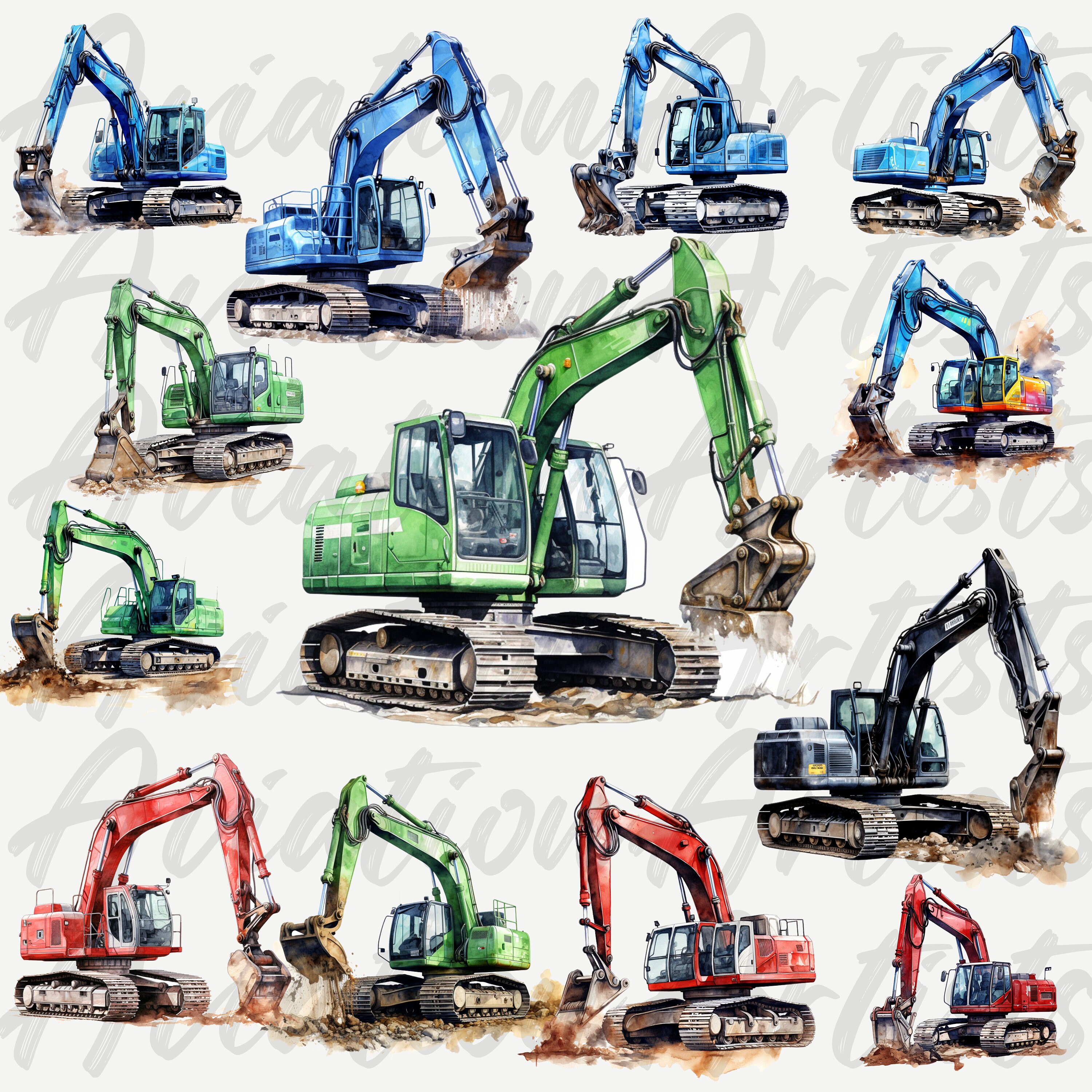 Watercolor Excavator Many Colors Excavator Png Digger - Etsy