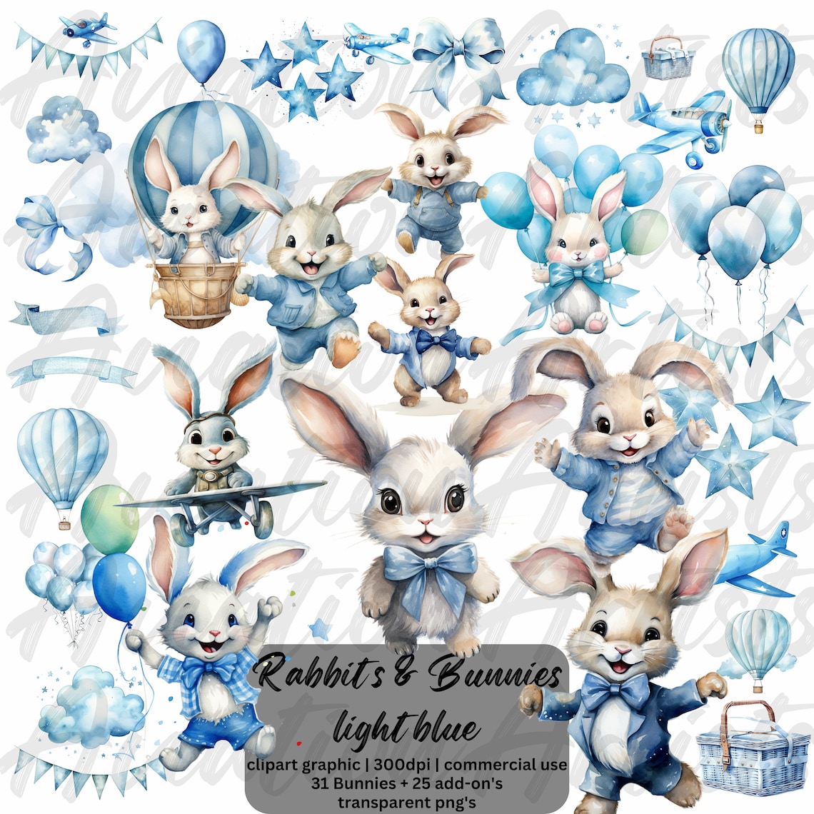 Watercolor Bunnies Clipart Bunny Png Rabbit Png Baby Bunny - Etsy